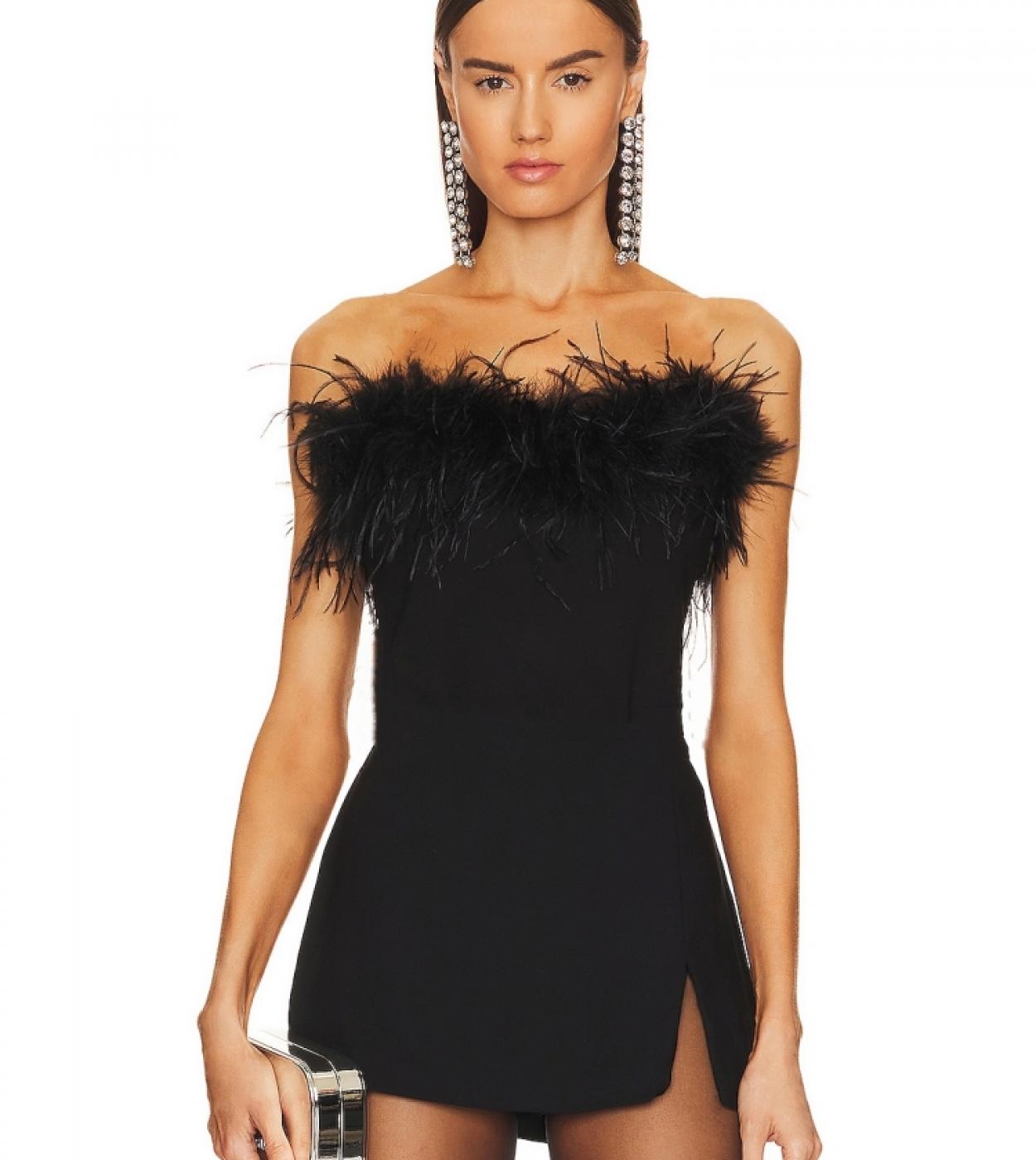 strapless split mini dress